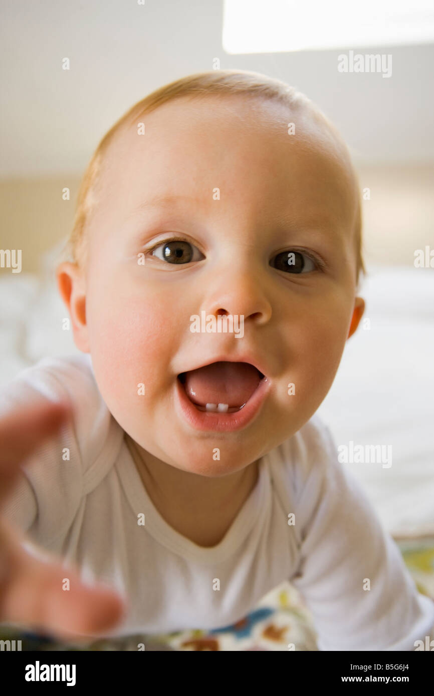 A 10 Month Old Baby With Mouth Open Stock Photo Alamy