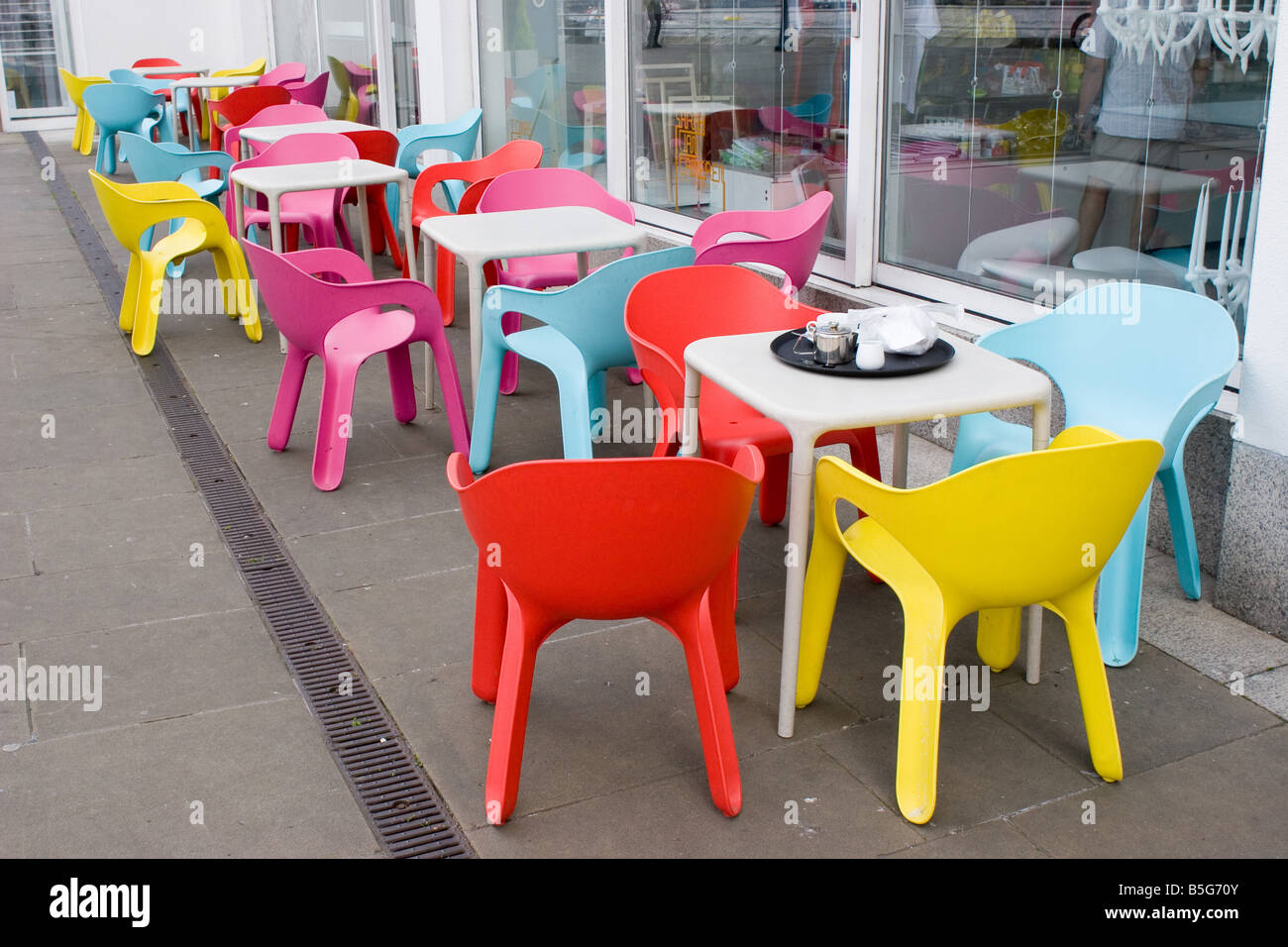 Colourful chairs outside the Design Museum in London by the River ...