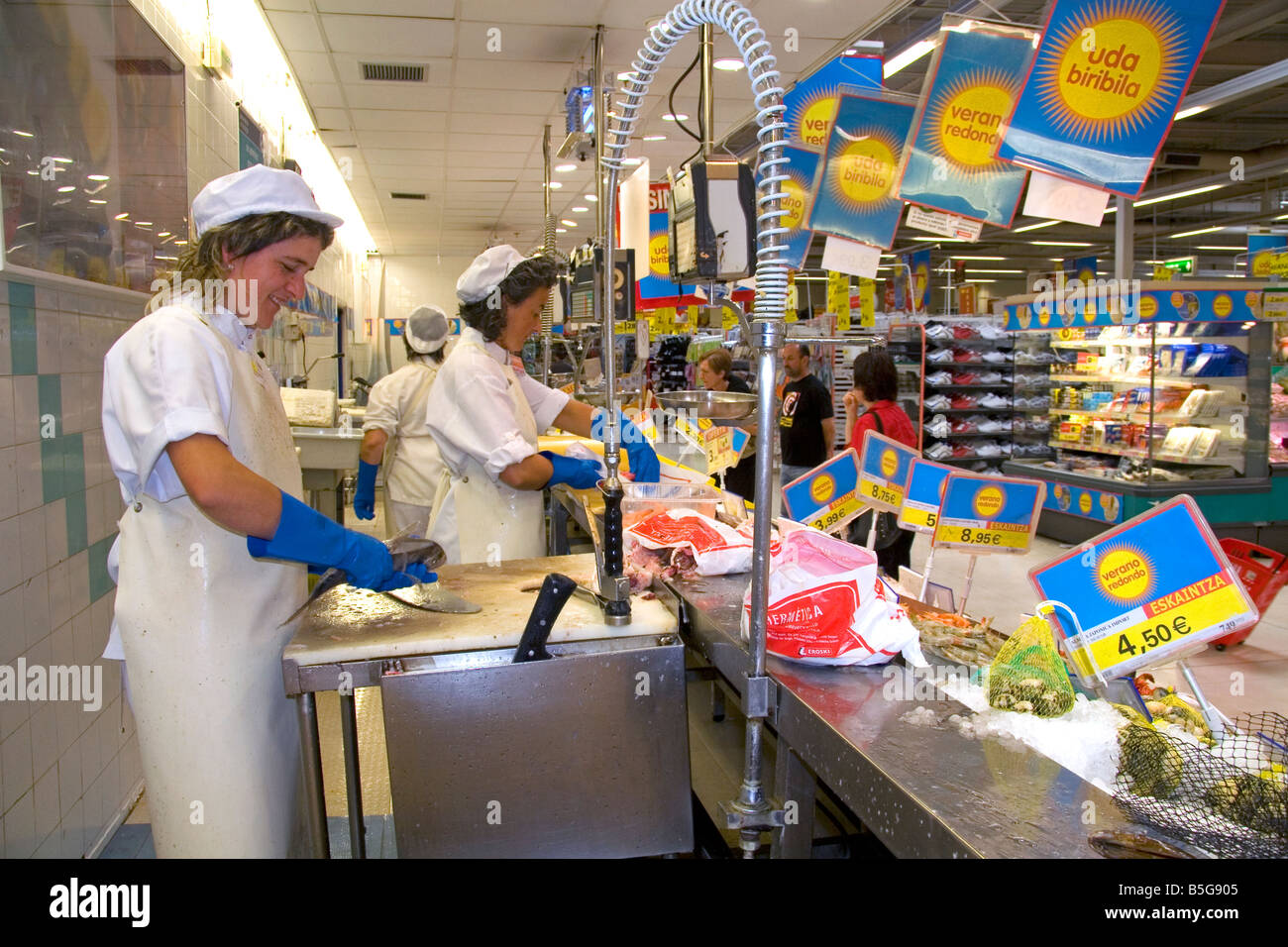 Fish market inside a supermarket in the town of Guernica in the ...