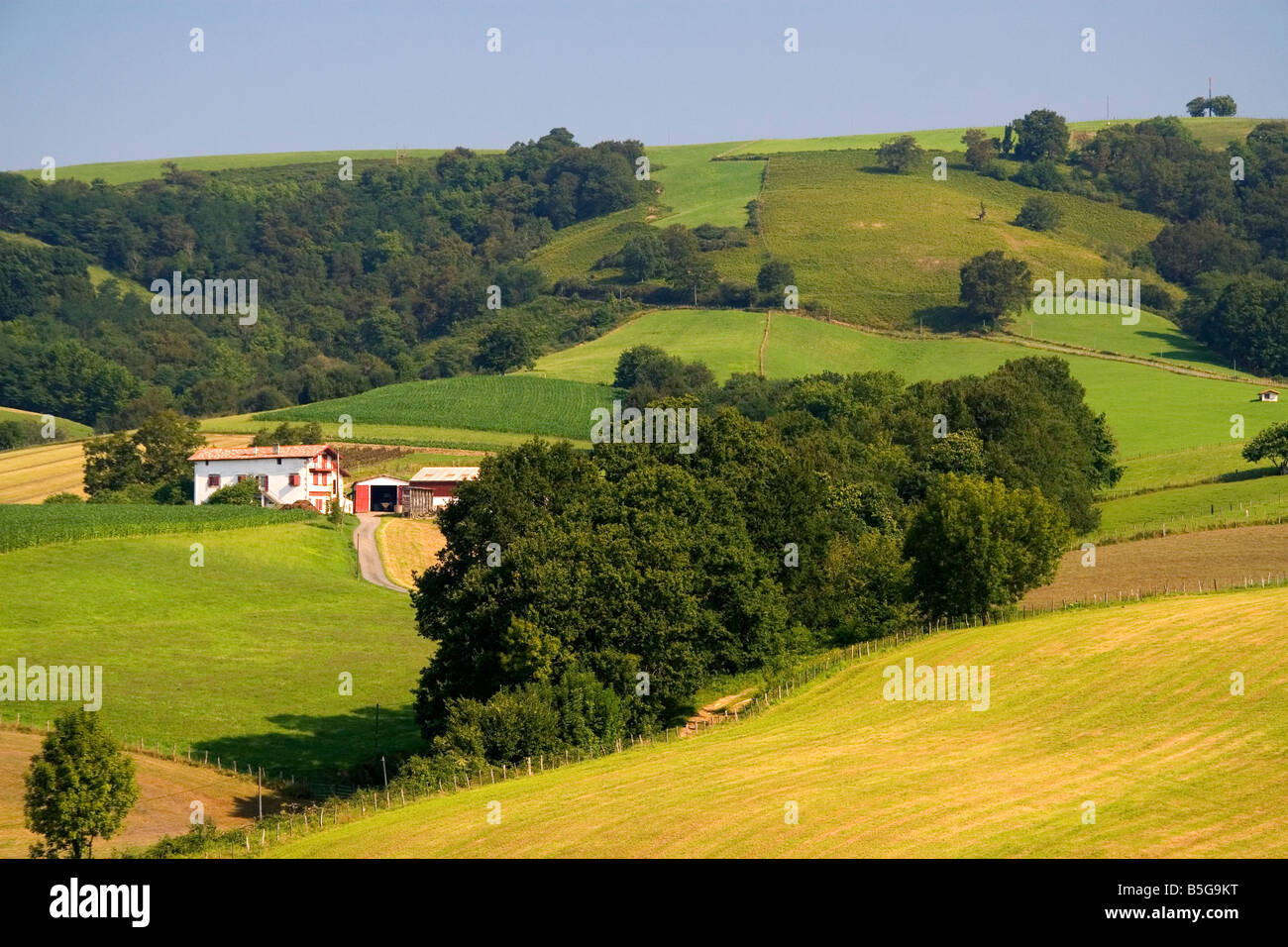 Farmland near the village of Ainhoa Pyrenees Atlantiques French Basque ...