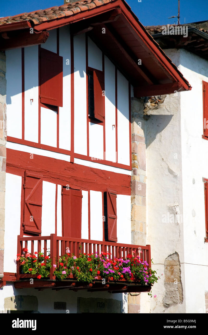 Basque architecture in the village of Ainhoa Pyrenees Atlantiques ...