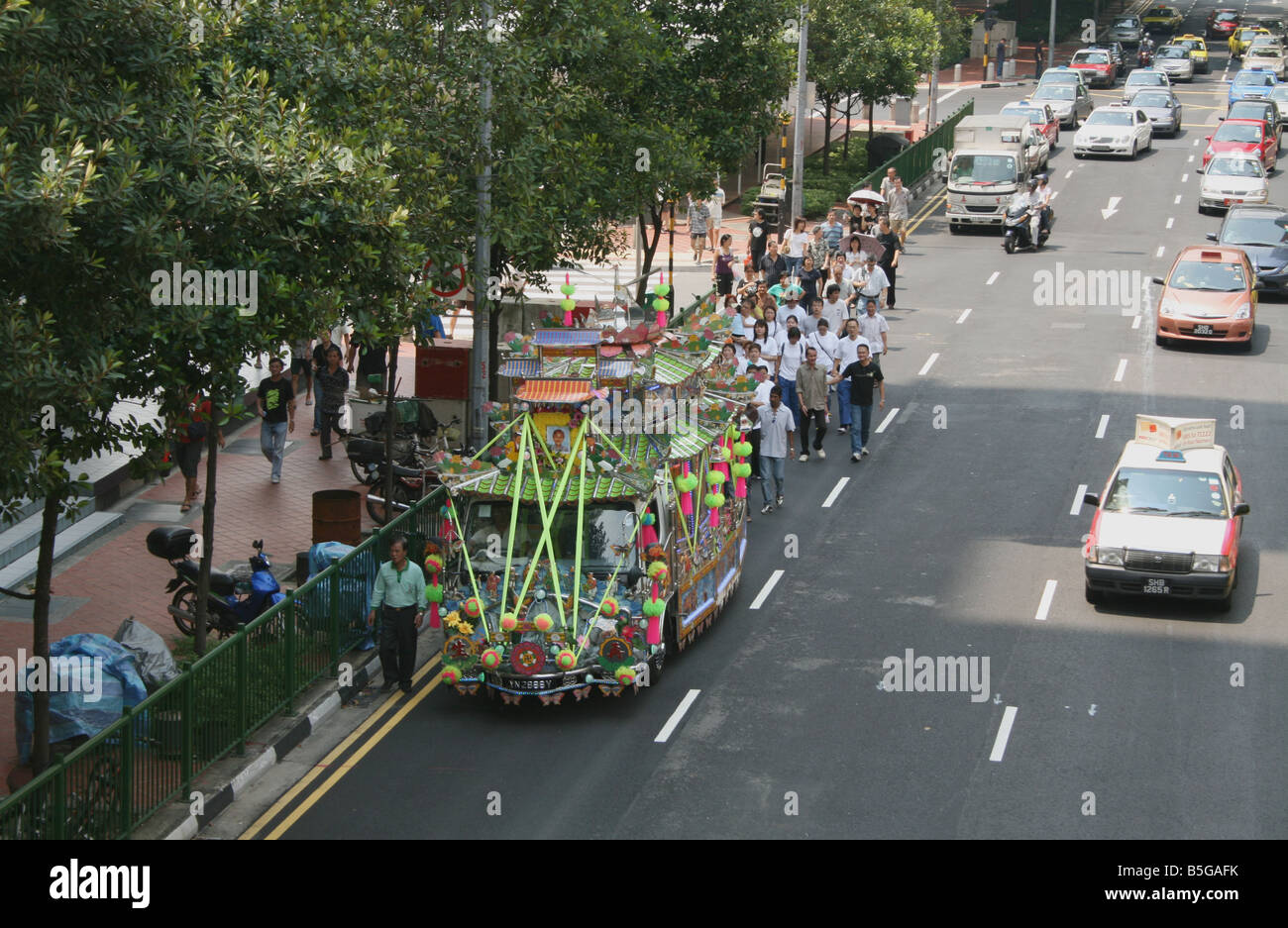 elevated view of funeral procession in Singapore April 2008 Stock Photo ...