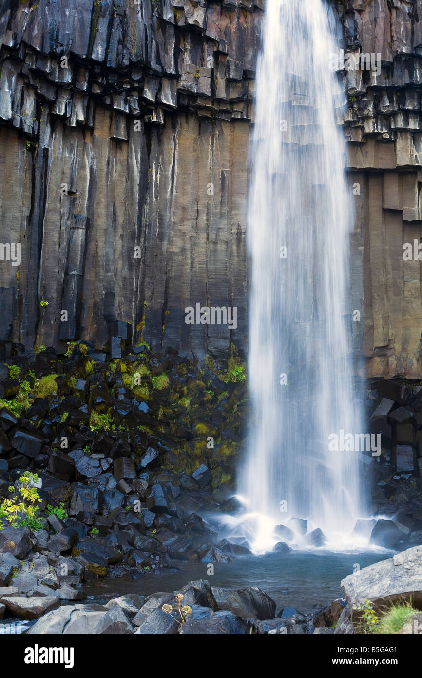 Rock strata formations at Svartifoss waterfall Skaftafell National Park ...
