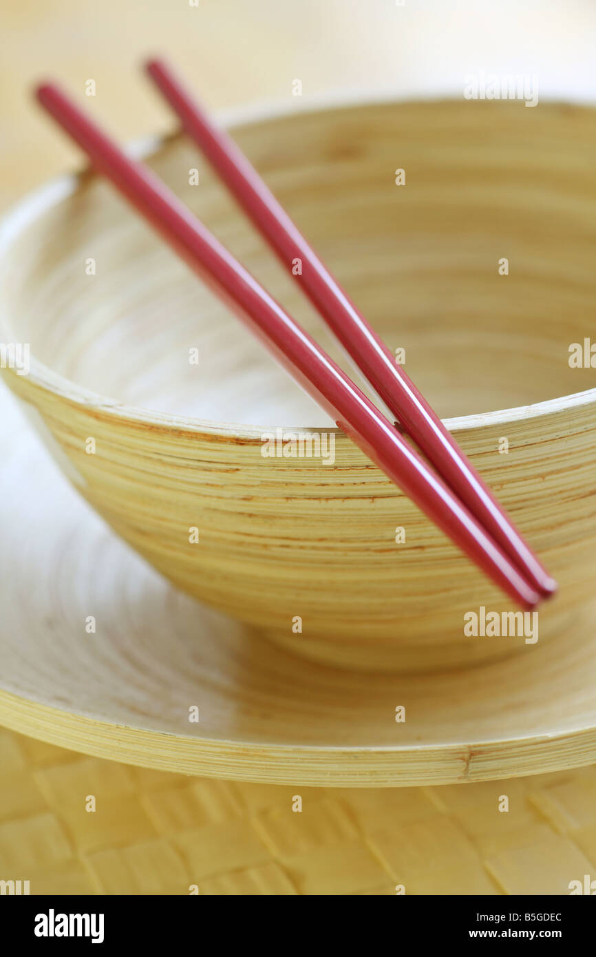 wooden oriental dining set with chopsticks Stock Photo - Alamy