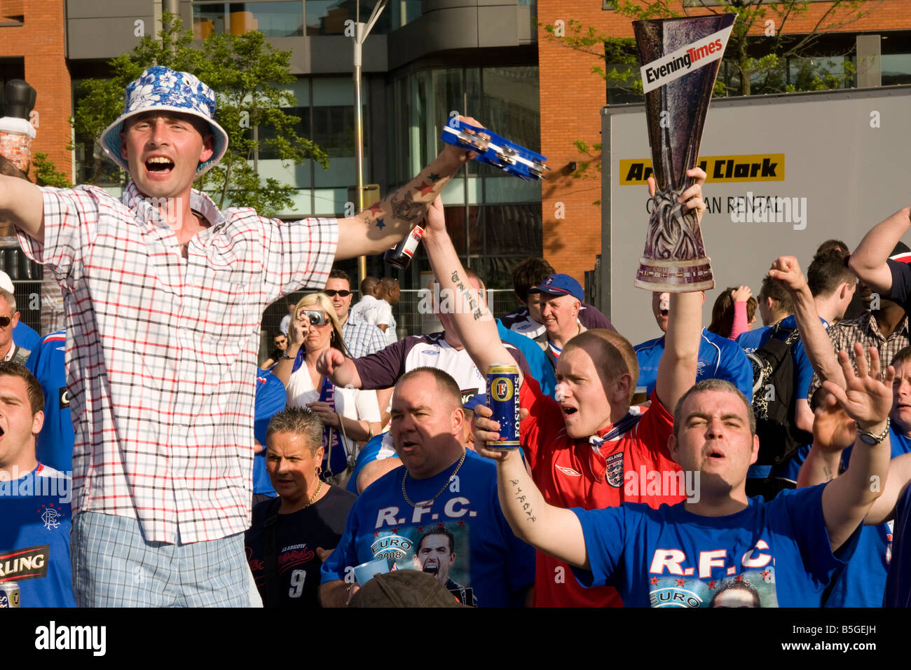 Scottish Rangers Supporters gather on Piccadilly gardens in Manchester ...