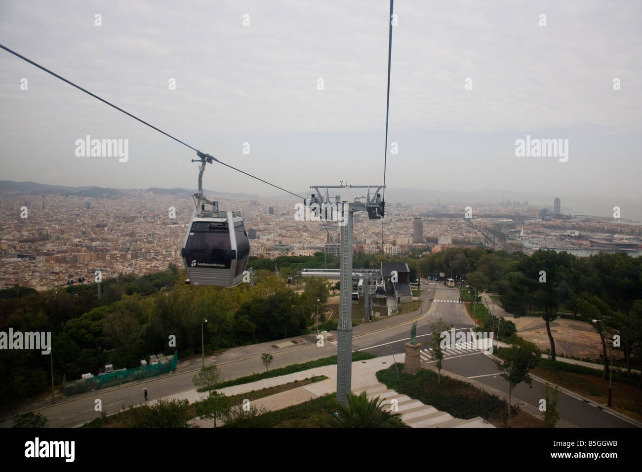 SPAIN Barcelona Cable car travel between Montjuic and the port overview ...