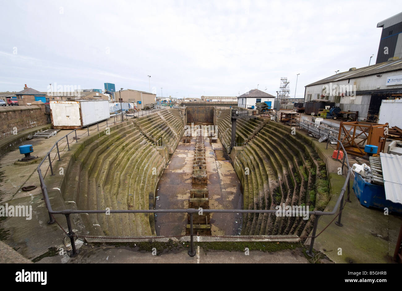 Dry dock in a boat yard at the fishing port of Peterhead, Aberdeenshire ...