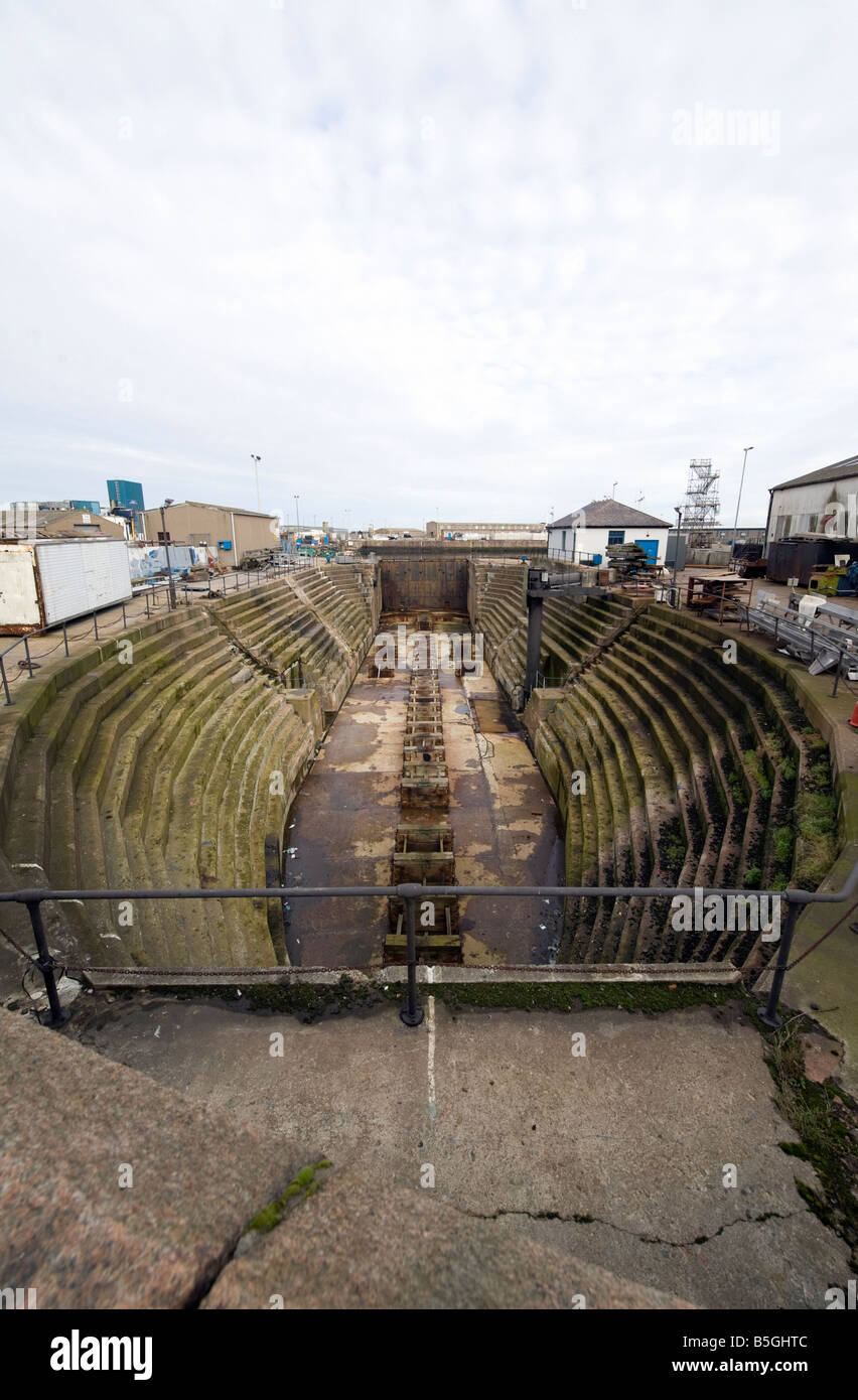 Dry dock in a boat yard at the fishing port of Peterhead, Aberdeenshire ...