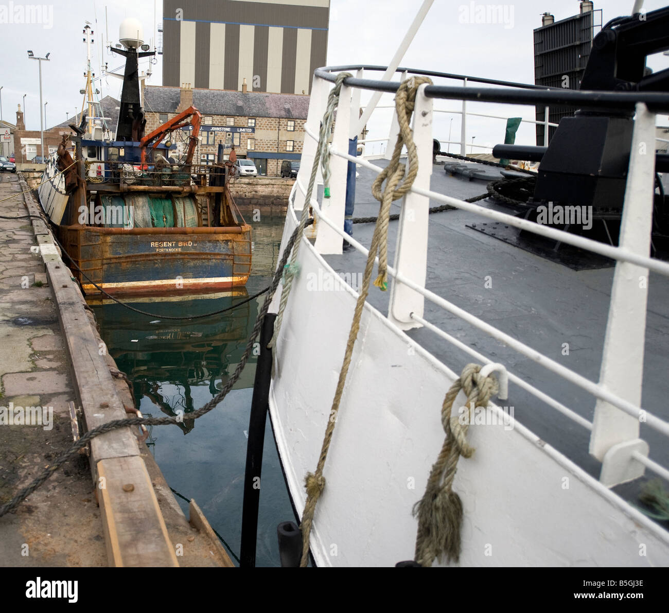 Nets on the back of a fishing trawler at the port of Peterhead ...
