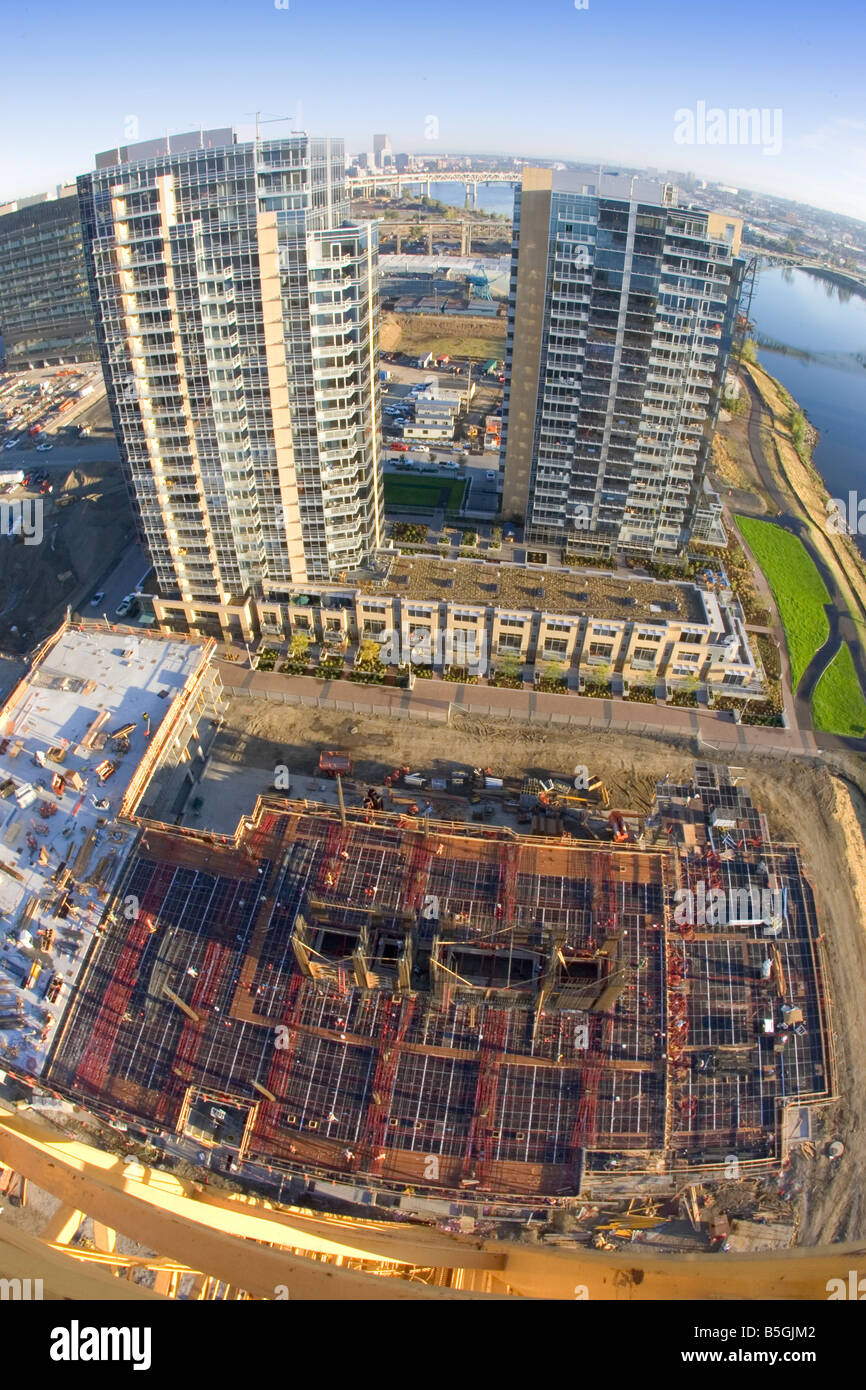 Construction of a high rise residential condo building in Portland ...