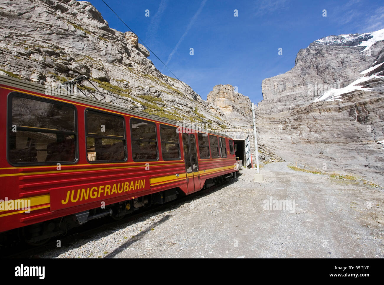 Jungfraubahn train at Eigergletscher Bernese Oberland Switzerland Stock ...