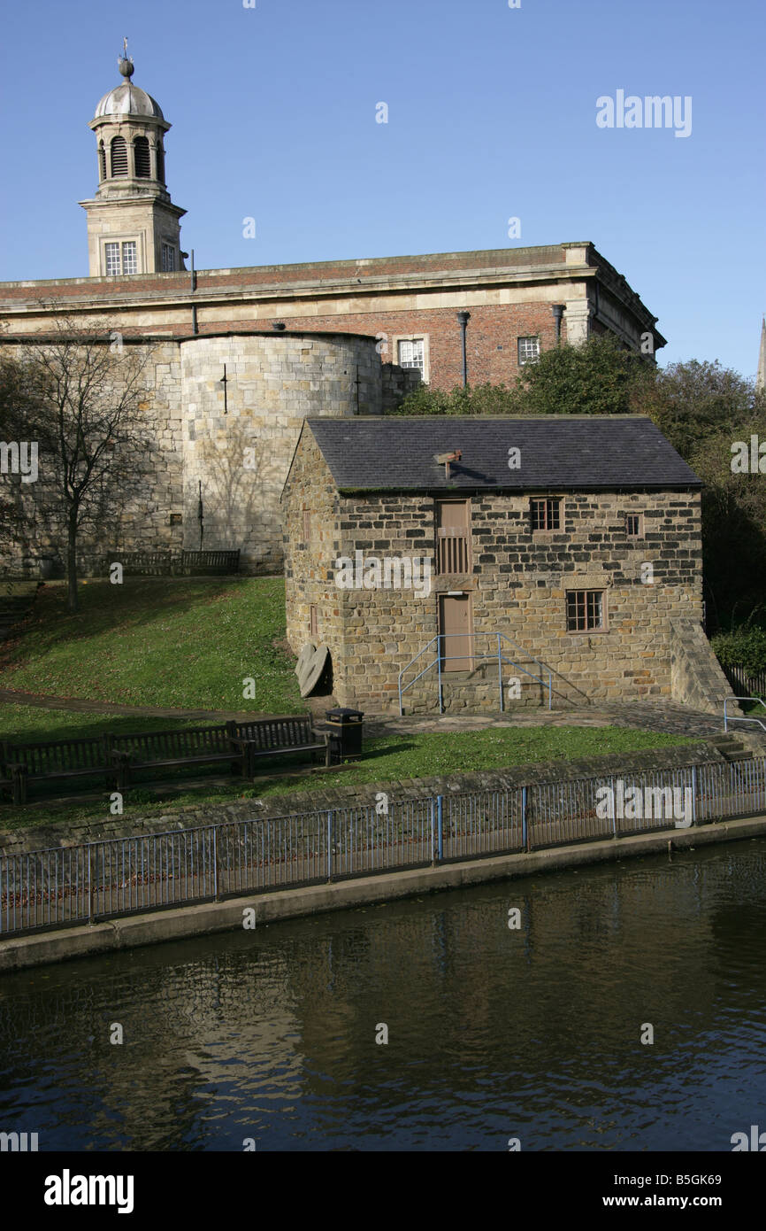 City of York, England. The gardens and mill of York Castle Museum with ...