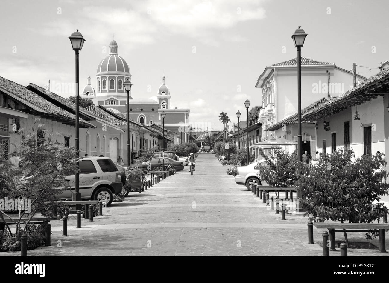 historical colonial street Calle La Calzada Granada Nicaragua Central ...