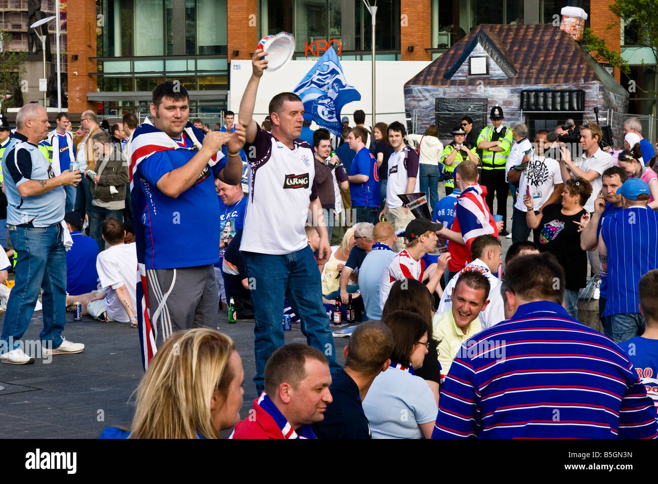 Scottish Rangers Supporters gather on Piccadilly Gardens in Manchester ...