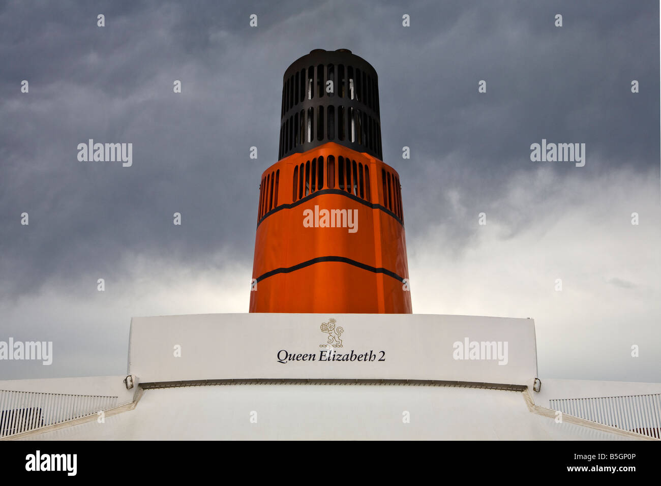 View of the funnel from the prow of Queen Elizabeth II on last ...