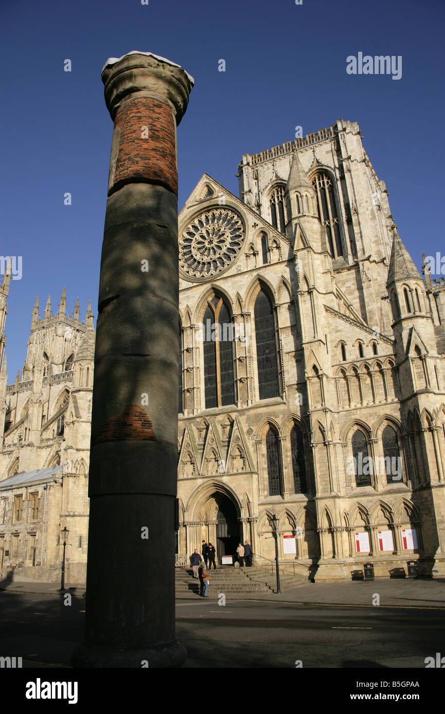 City of York, England. Recovered Roman column with the South Transept ...