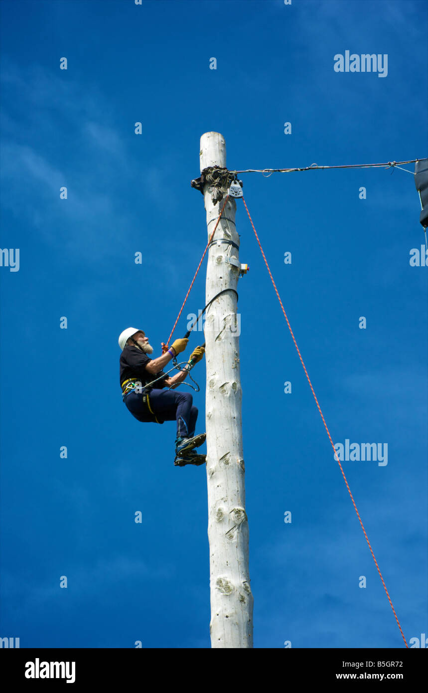 Pole tree trunk rope sport climbing safety helmet harness hi-res stock ...