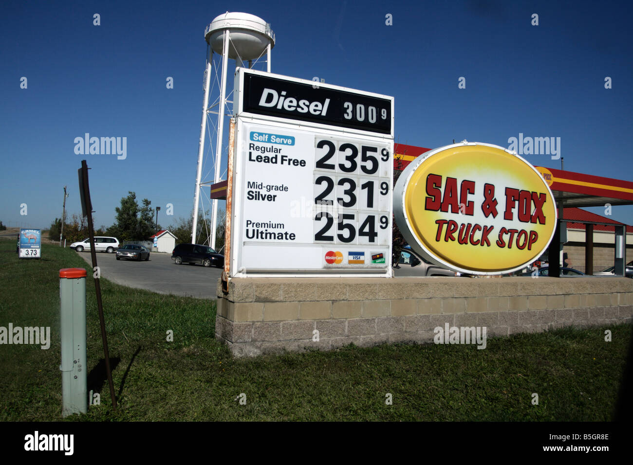 Sac & Fox Truck Stop sign showing $2.35 unleaded gas petrol with ...