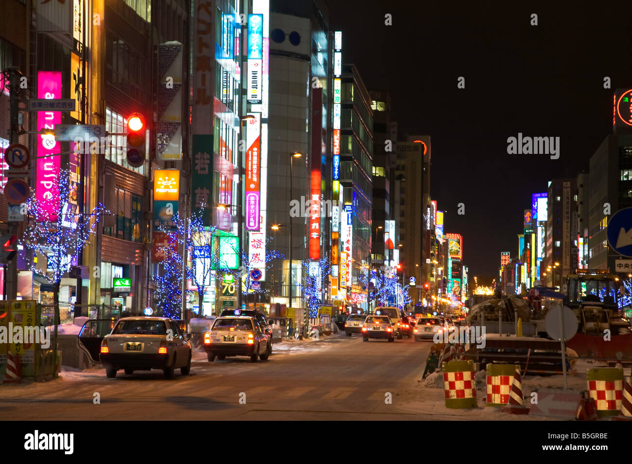Sapporo Japan Night view of traffic in downtown Sapporo from the Japan ...