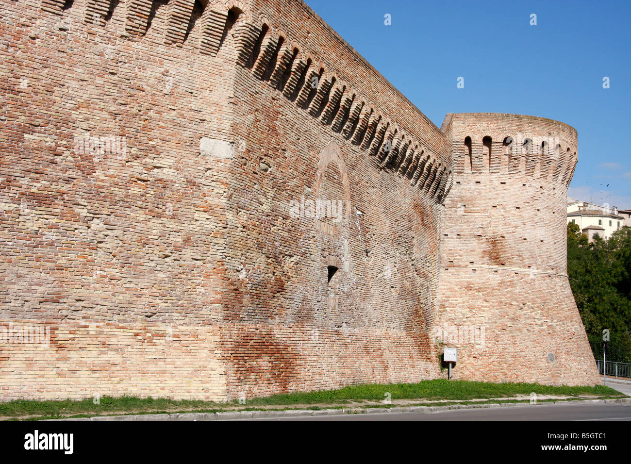the 14th century historic walls of the beautiful hilltown of Jesi in Le ...