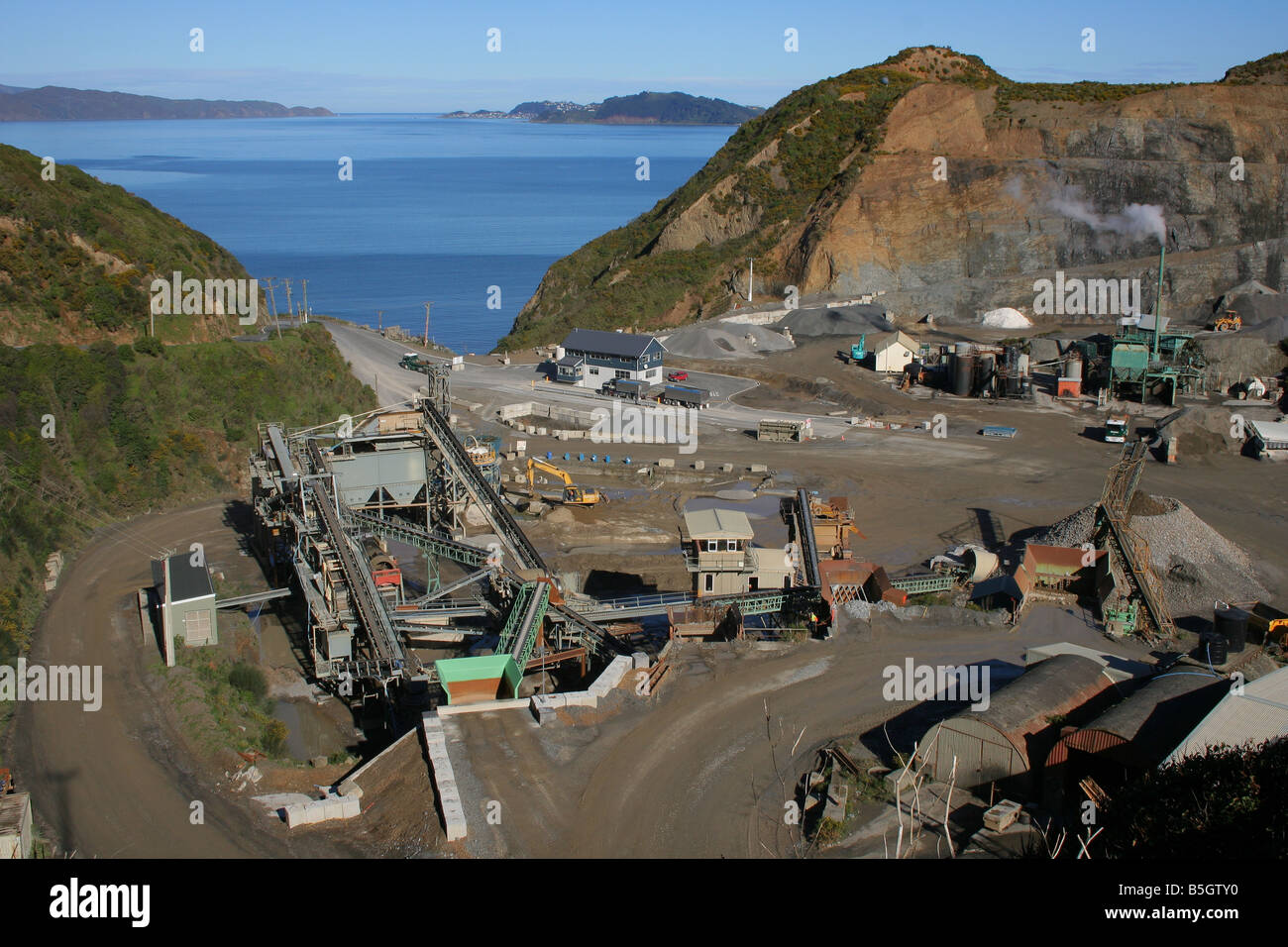Quarry with Wellington harbour in the background Stock Photo - Alamy