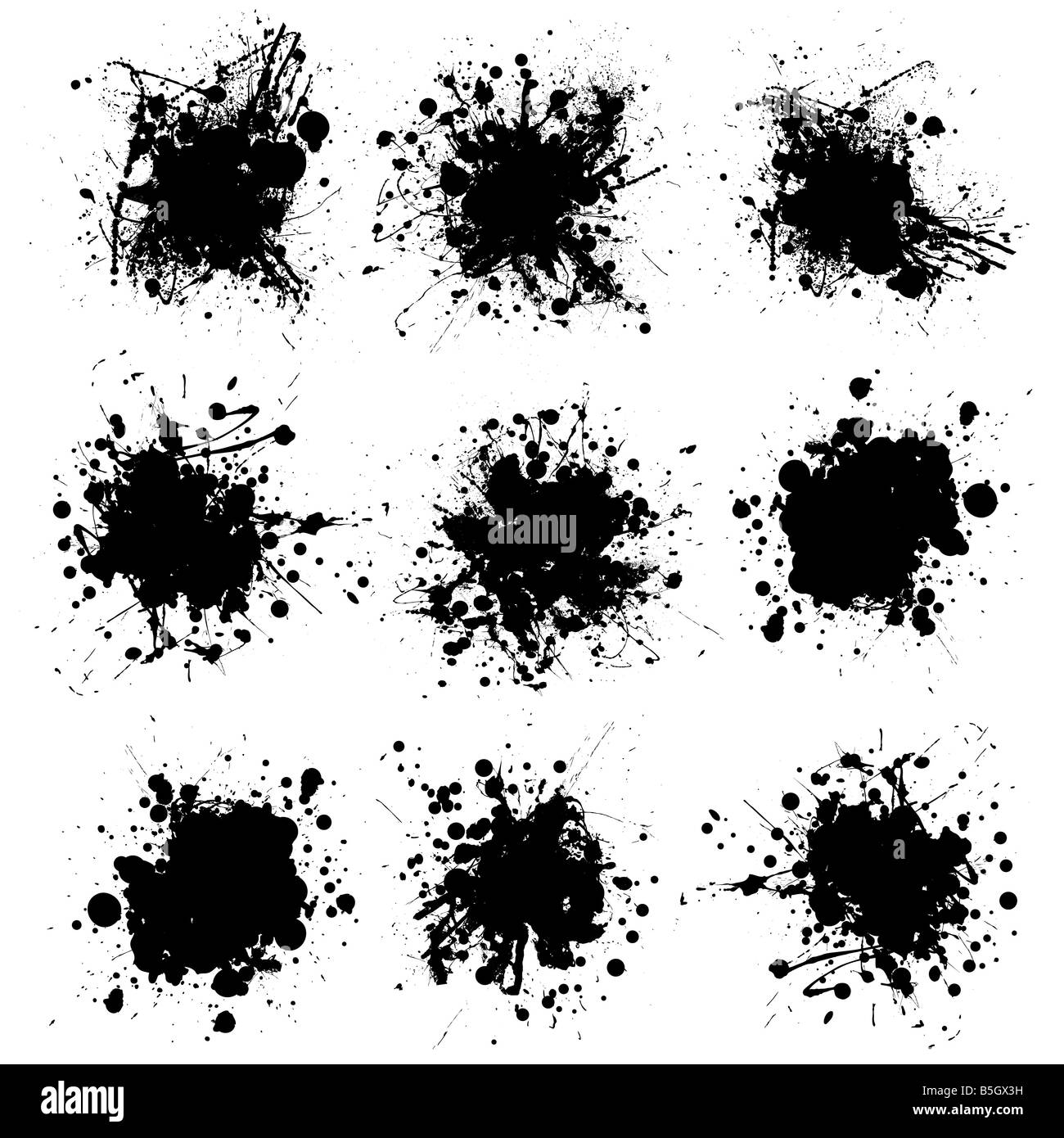 Nine ink splat designs in black and white Stock Photo - Alamy