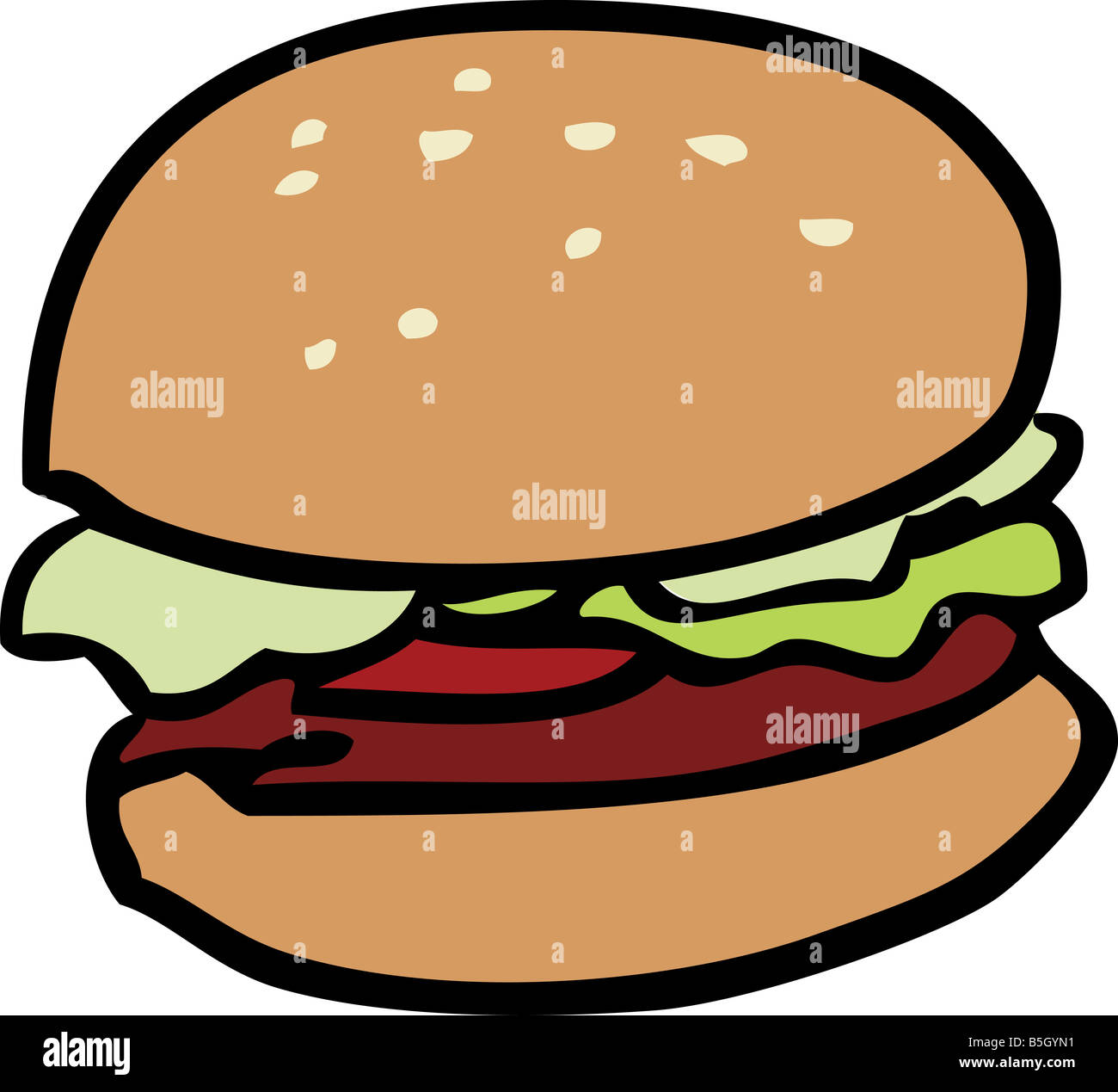Cartoon food illustration of a hamburger with bun Stock Photo - Alamy