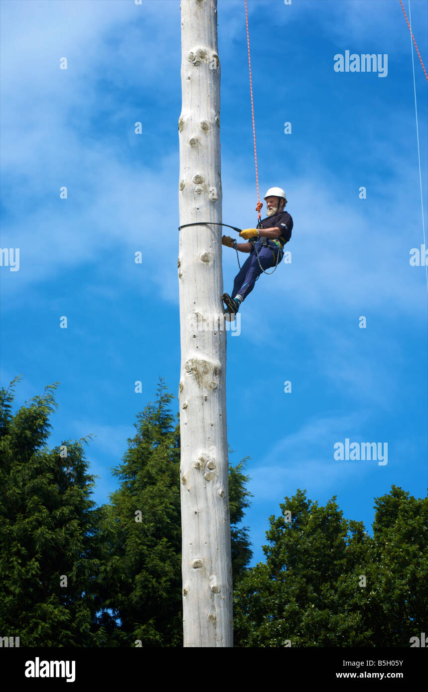 Pole tree trunk rope sport climbing safety helmet harness hi-res stock ...