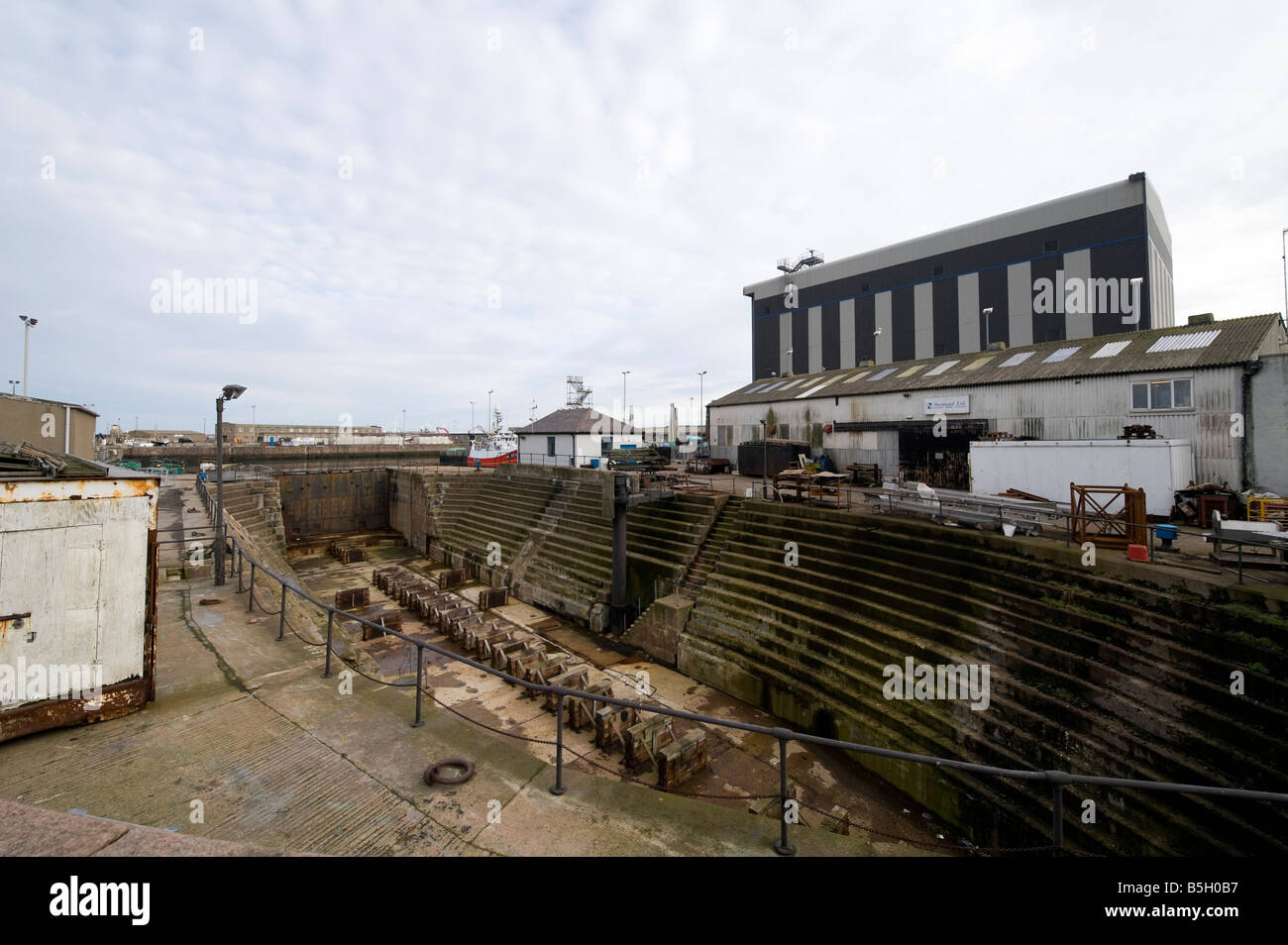Dry dock in a boat yard at the fishing port of Peterhead, Aberdeenshire ...