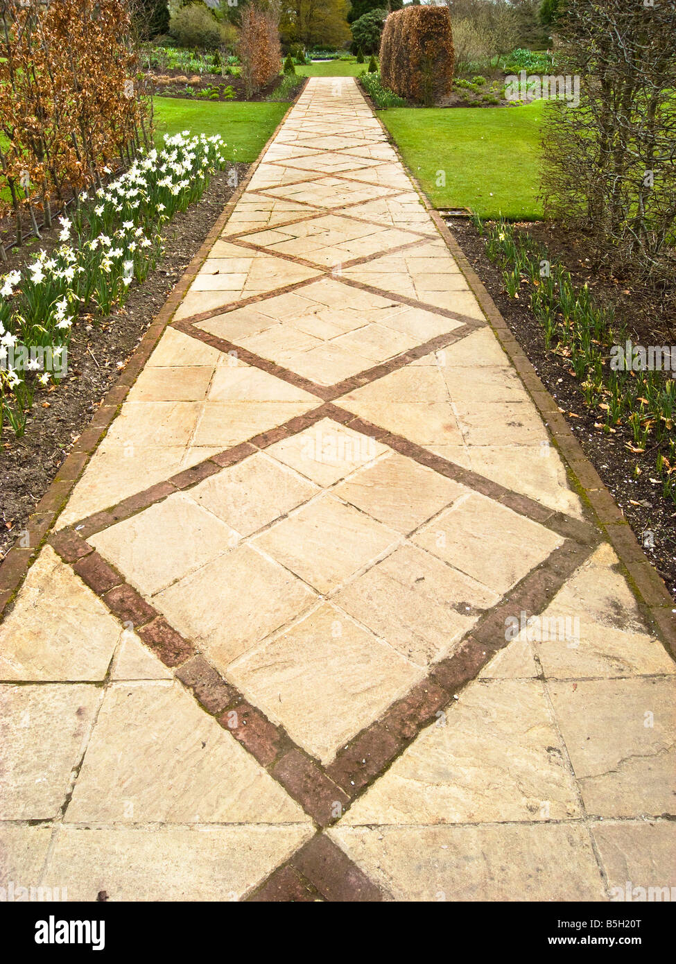 Diamond pattern in a pathway in the gardens at Harlow Carr Yorkshire ...