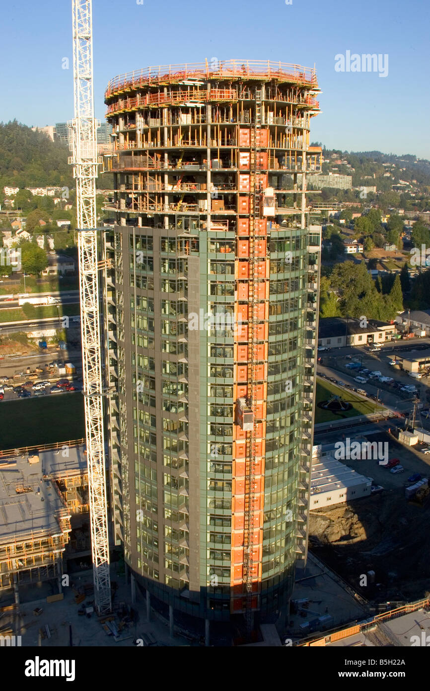 Construction of a high rise residential condo building in Portland ...