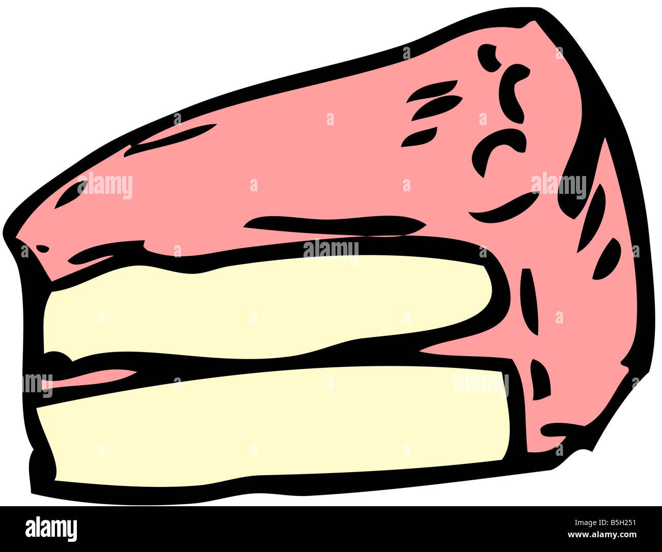 Cartoon food illustration of a slice of cake with pink icing Stock ...