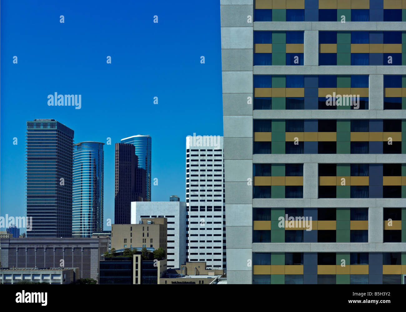USA,Texas,Houston,view of commercial buildings in downtown Houston ...