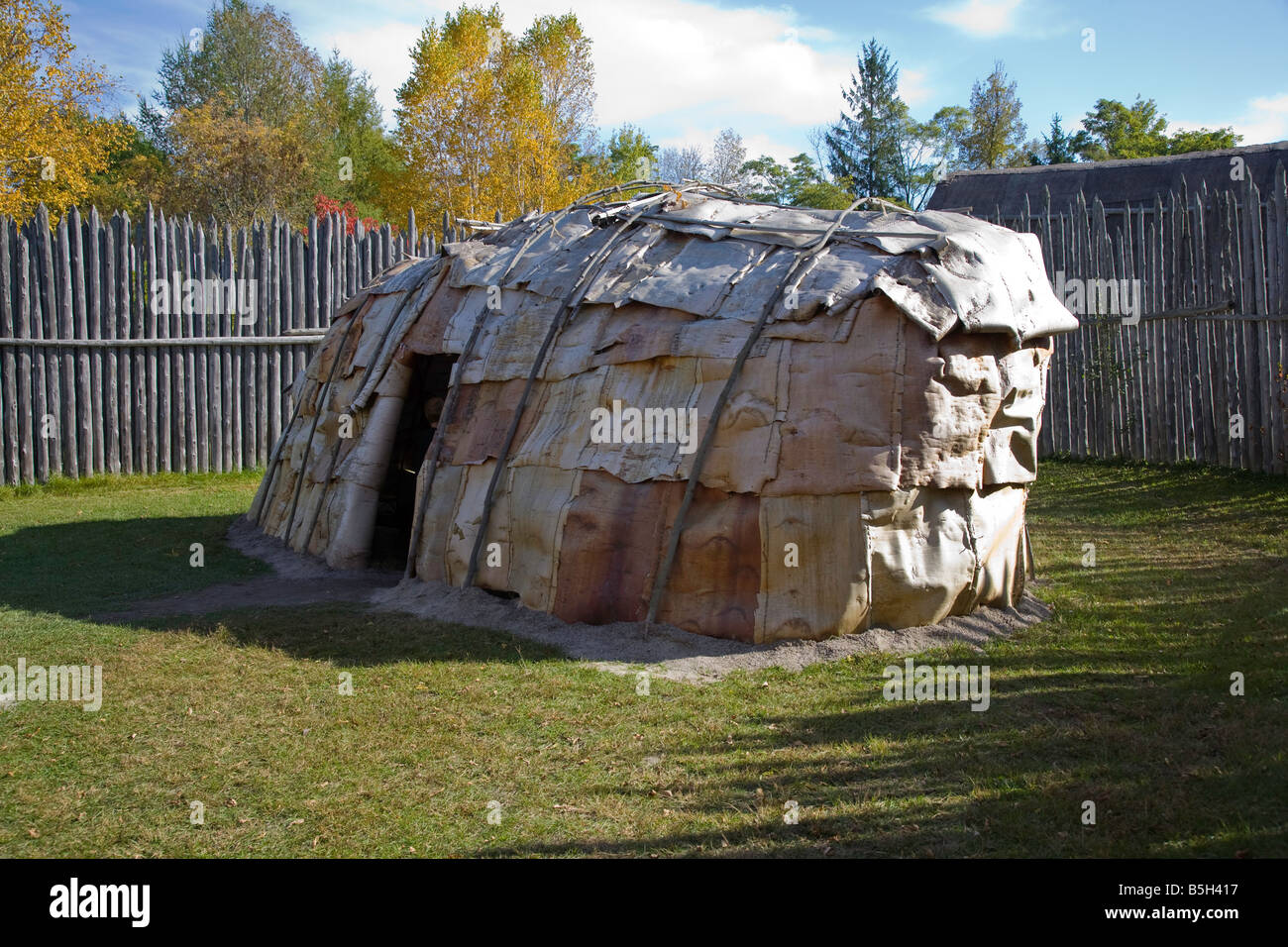 Primitive original birch bark long-house at Aboriginal Village of the ...
