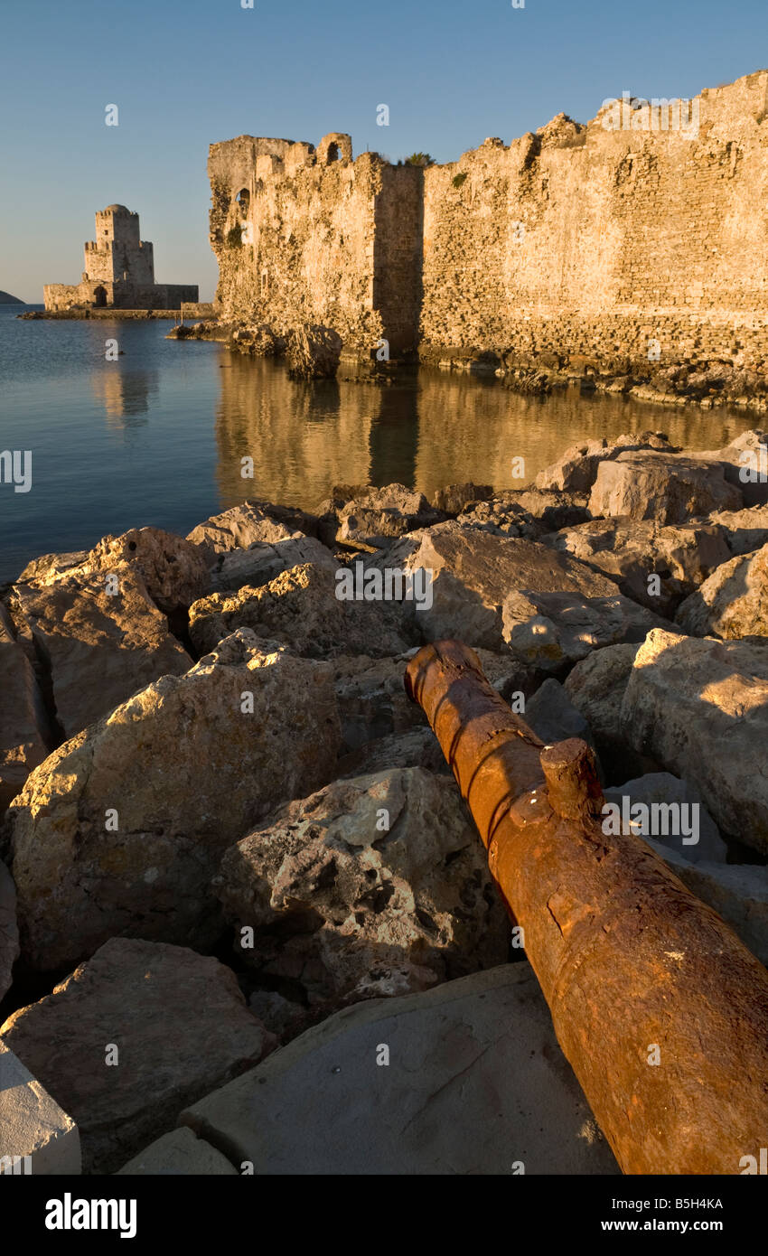 The Venetian walls of Methoni fortress and the Bourtzi tower, Methoni ...