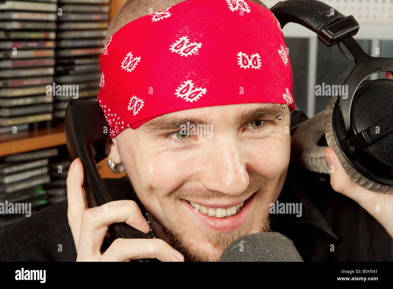 The leader of studio of broadcasting popular FM radio programs Stock ...