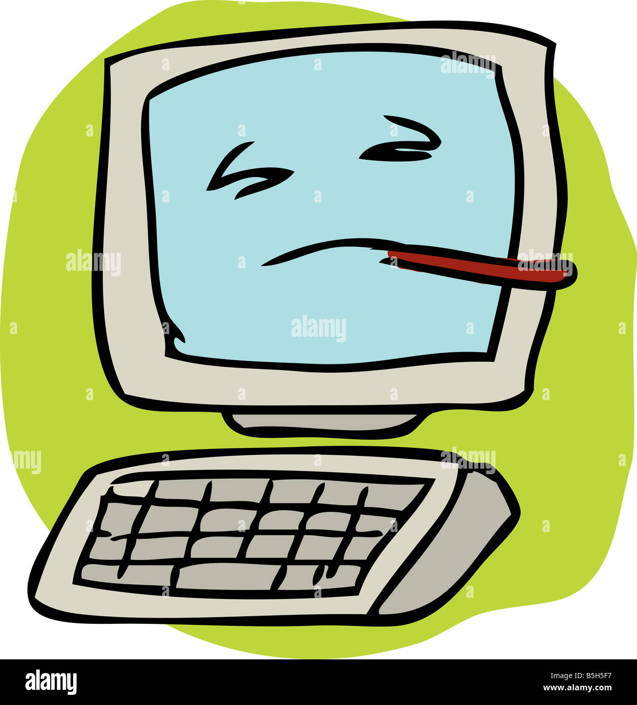 Cartoon illustration of a sick infected computer with thermometer Stock ...