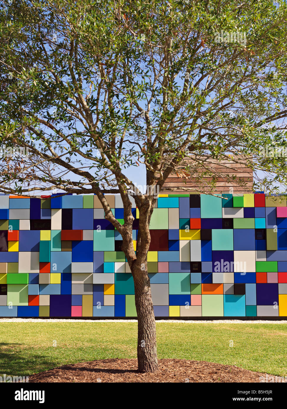 USA,Texas,Houston,colorful multi colored building used as entrance for ...