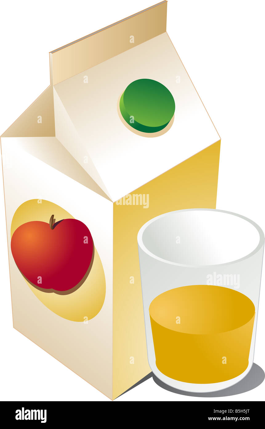 Apple juice carton with full glass fresh drink Stock Photo - Alamy