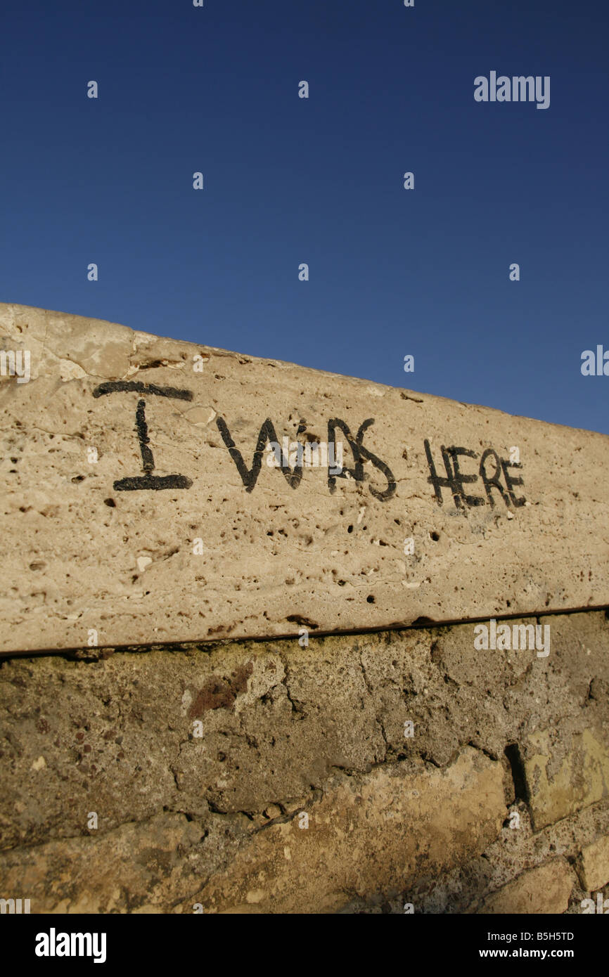 i was here graffiti written on brick wall Stock Photo - Alamy