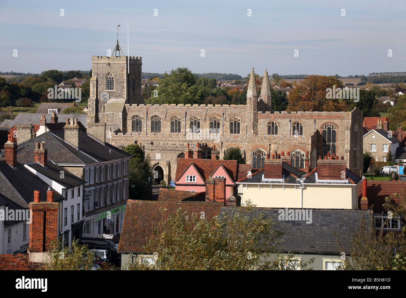View of the small town of Clare in Suffolk showing St Peter and St Paul ...