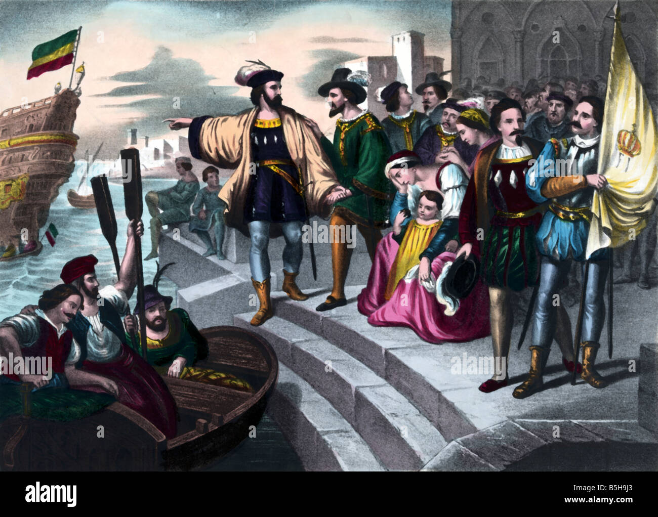 Columbus ready to set sail, art from 1869 Stock Photo - Alamy