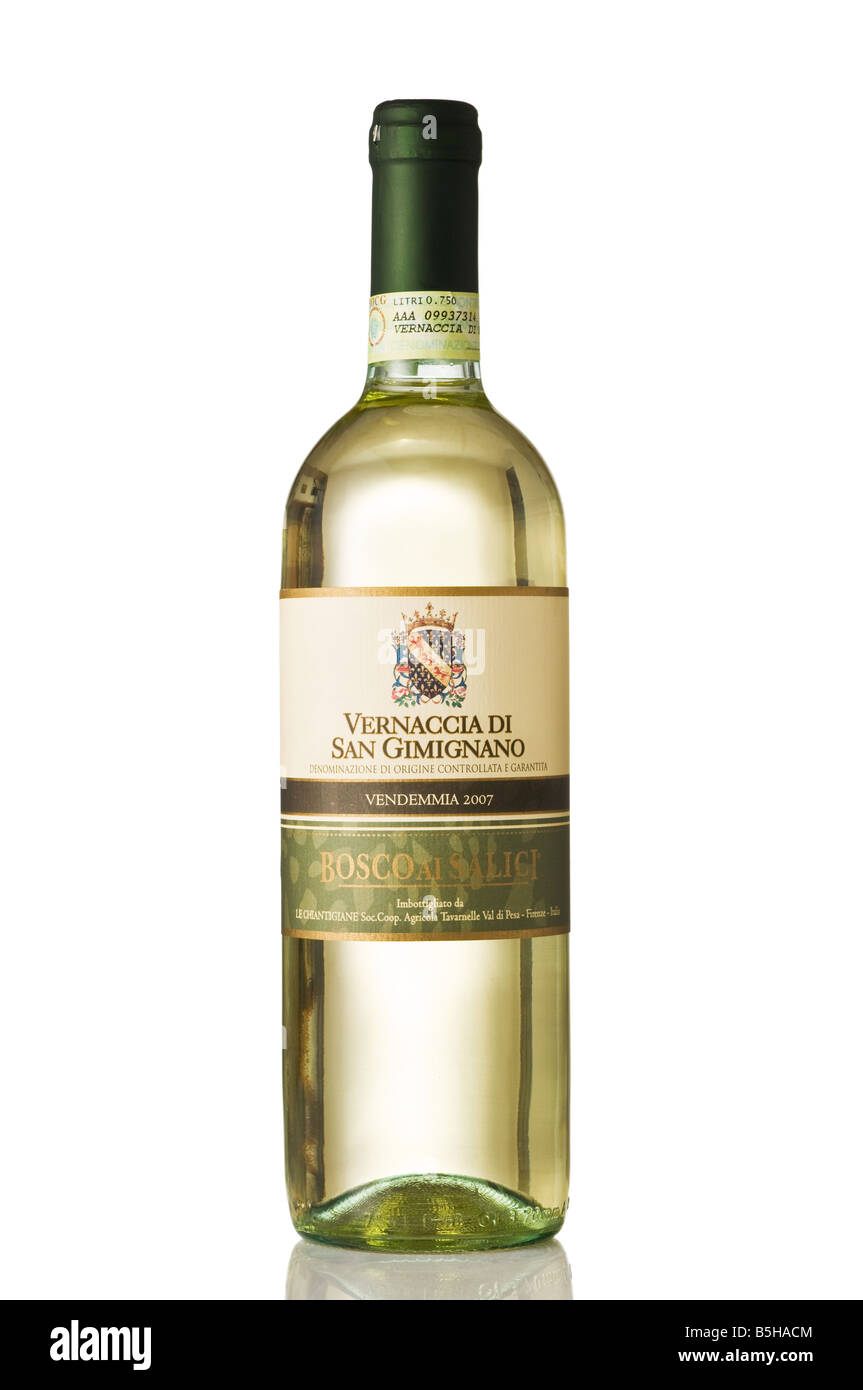 Bottle of Vernaccia di San Gimignano white DOC Italian wine of Tuscany ...