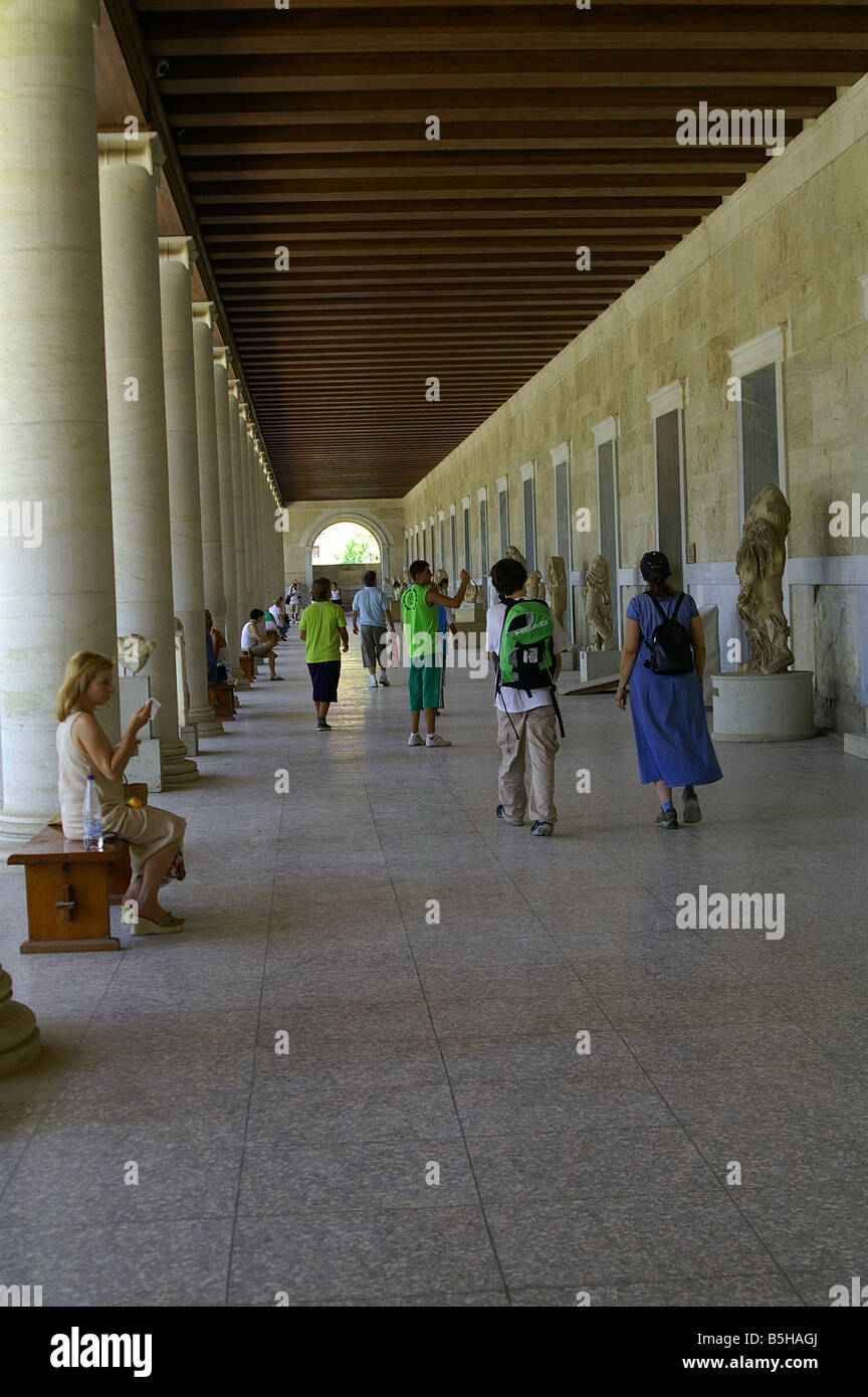 Tourists on the Porch of the Stoa of Attalos, Ancient Agora, Athens ...