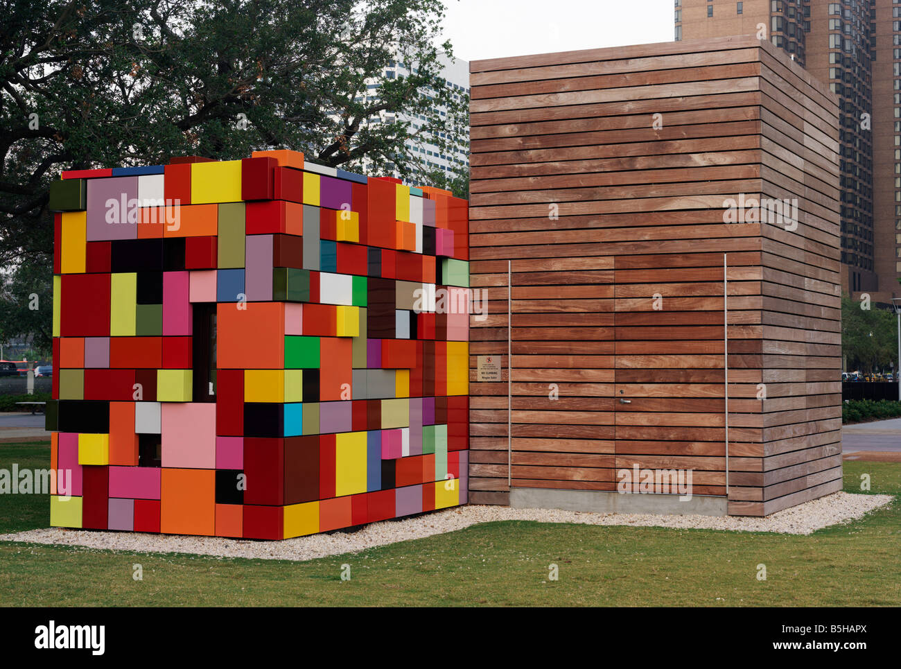 USA,Texas,Houston,colorful multi colored building used as entrance for ...