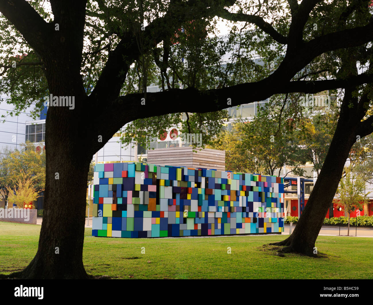 USA,Texas,Houston,colorful multi colored building used as entrance for ...