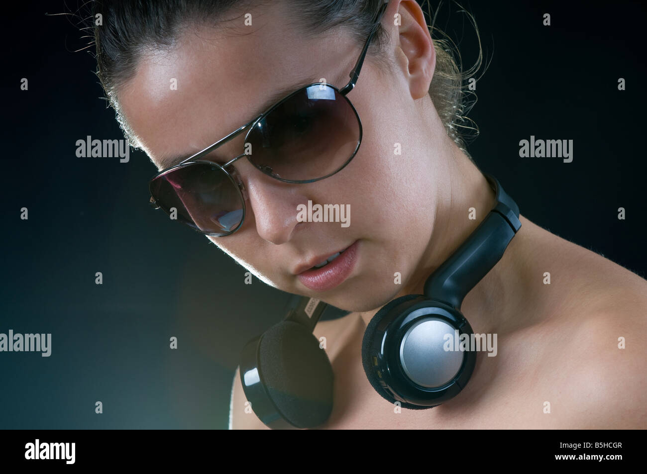 Girl with headphones Stock Photo - Alamy