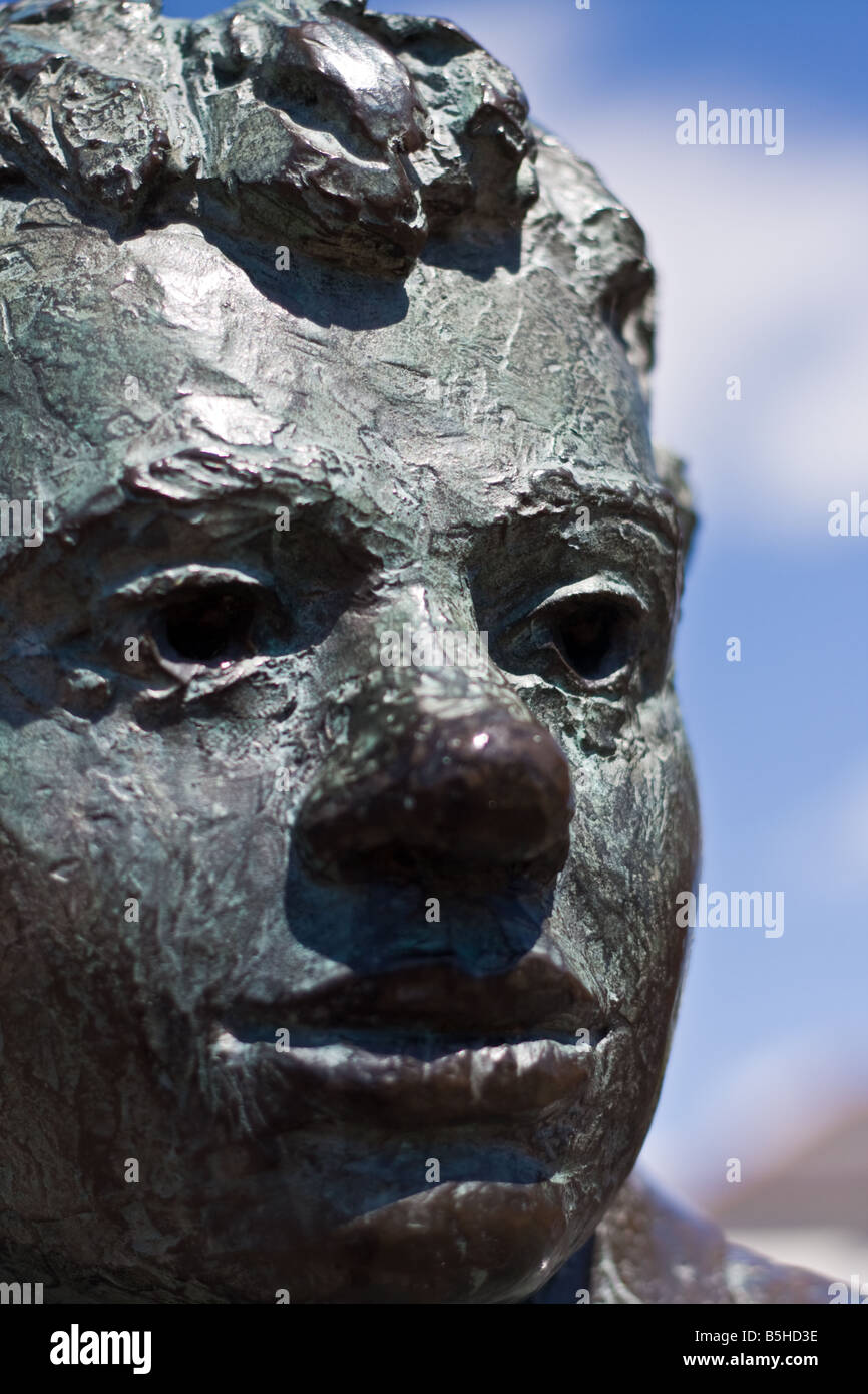 A close up of the Dylan Thomas statue in Dylan Thomas Square, Swansea ...