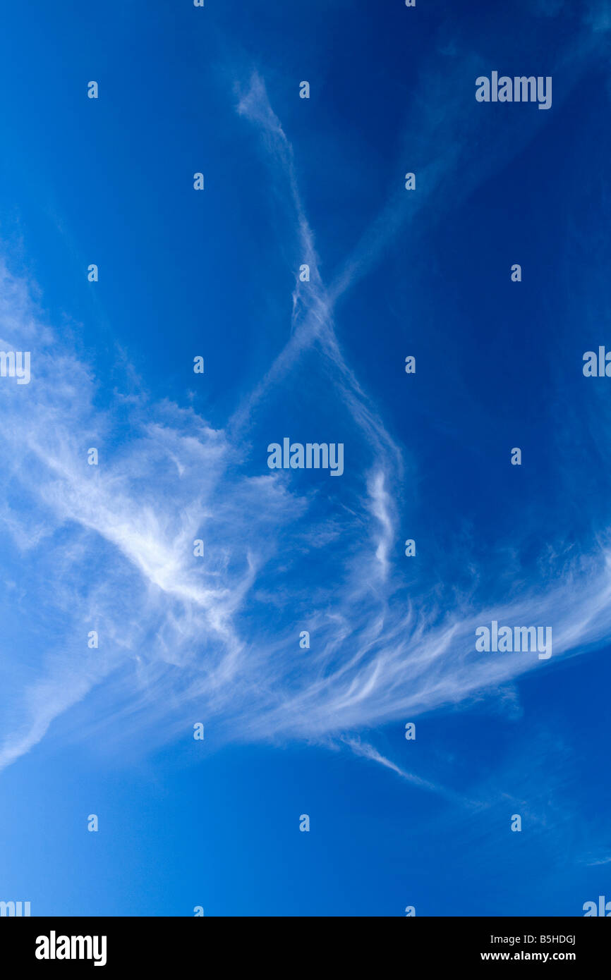 Cirrus or mare's tails clouds in a blue sky Stock Photo - Alamy