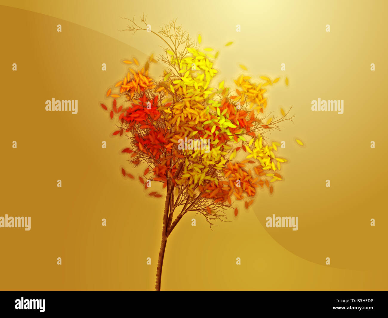 Autumn tree with falling leaves abstract rendered illustration Stock ...